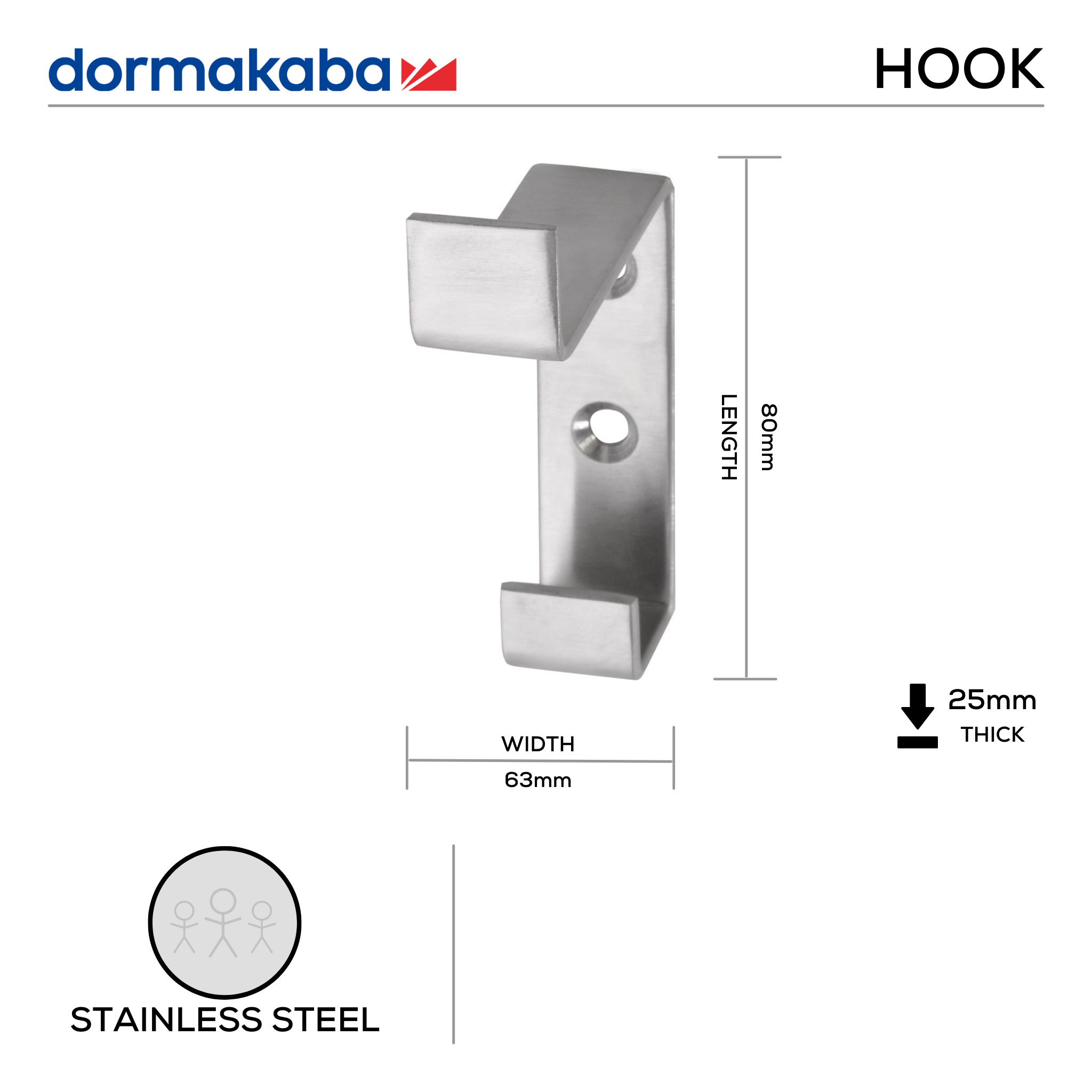 DHC-SS-030-A, Hat & Coat Hook, 80mm (l) x 63mm (w) x 25mm (t), Stainle ...