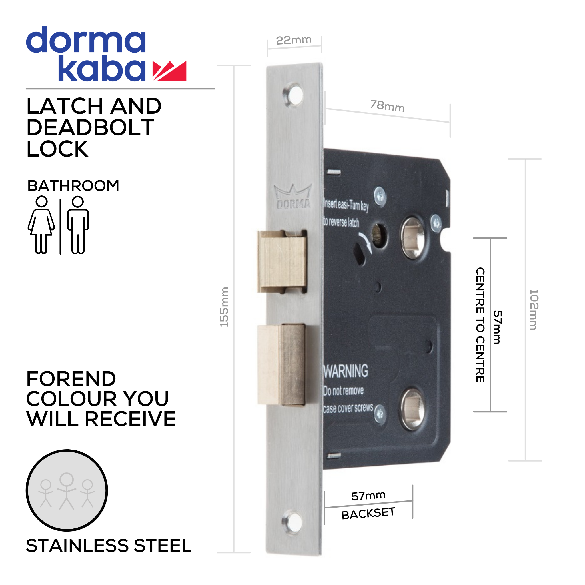 D035S Stainless Steel, Bathroom, Latch & Deadbolt Lock, WC Thumbturn H ...