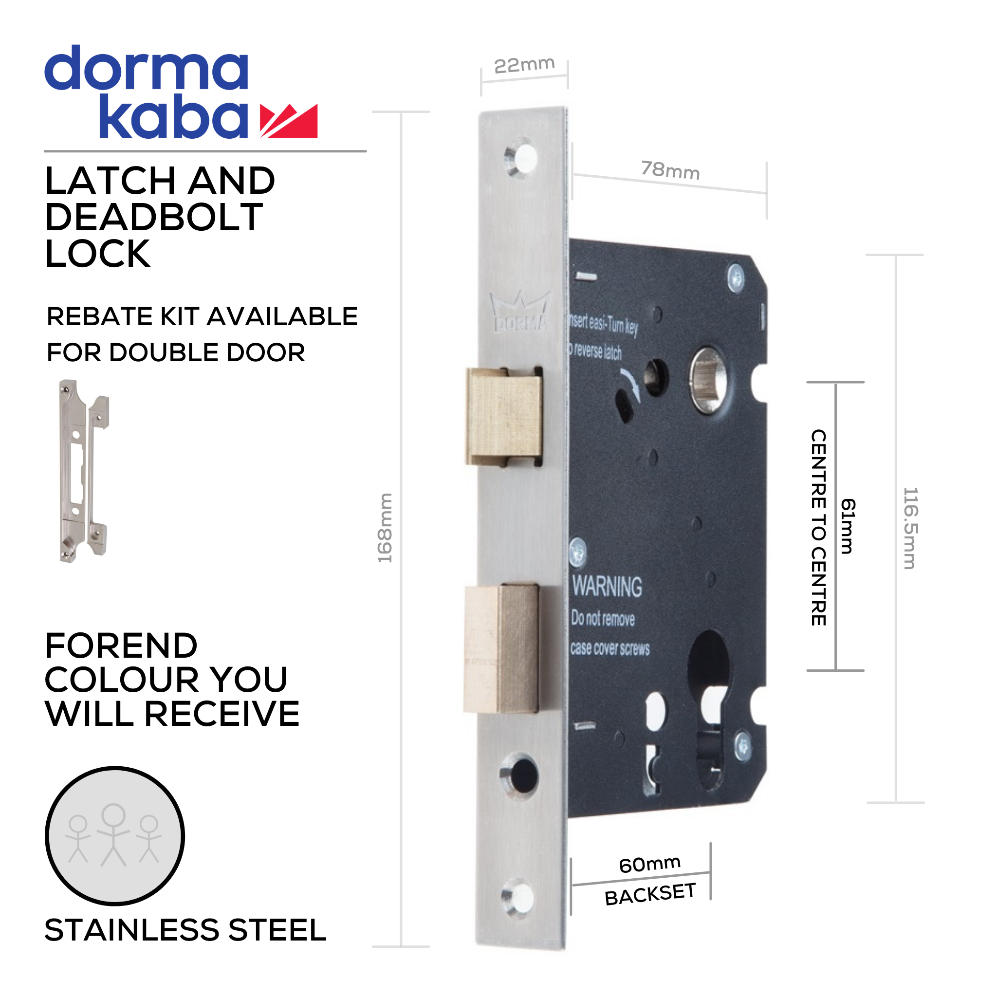 D036S Stainless Steel, Latch & Deadbolt Lock, Euro Cylinder, Excluding ...