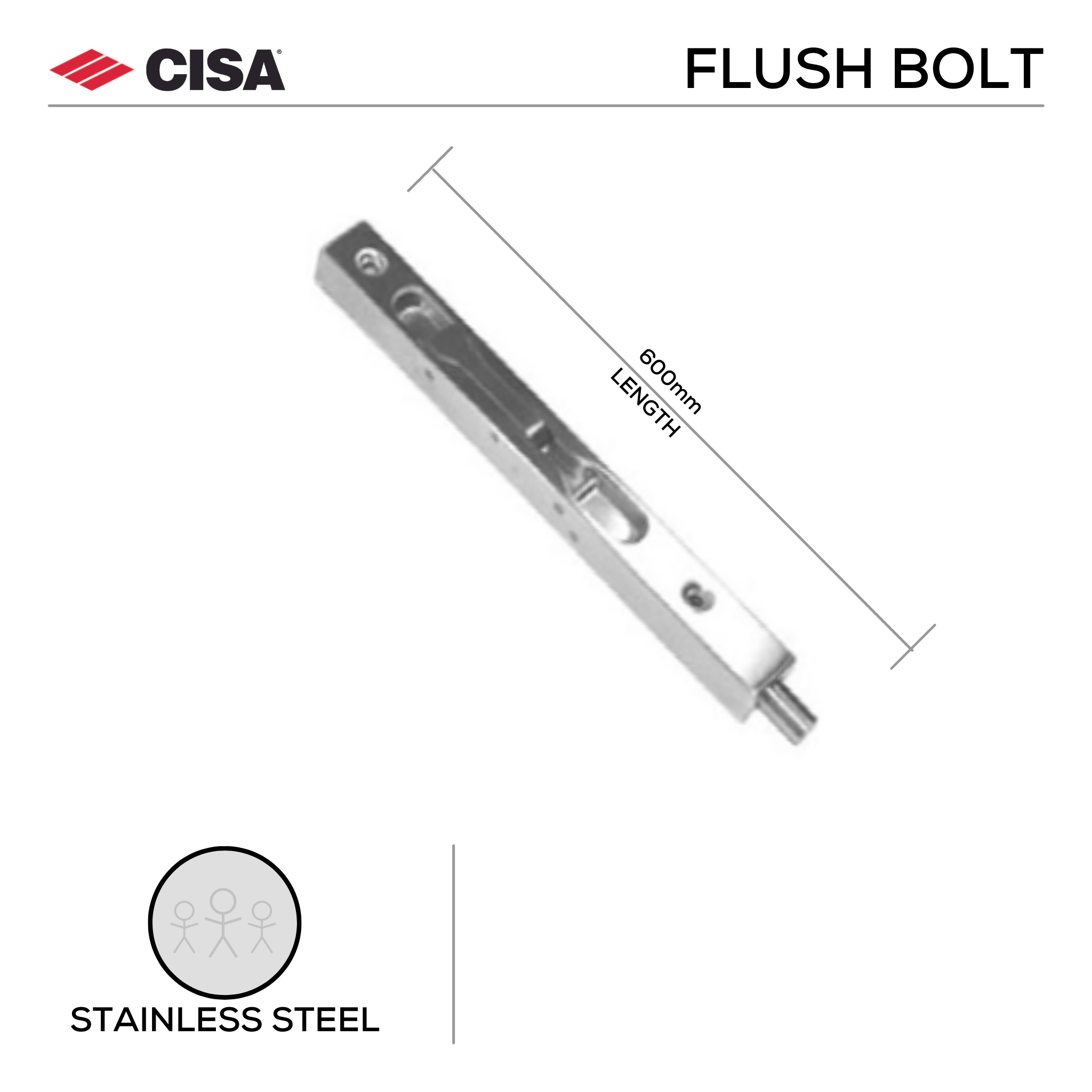 FBB600.SS, Flush Bolt, Box Type, 600mm (l) x 19mm (w), Stainless Steel ...
