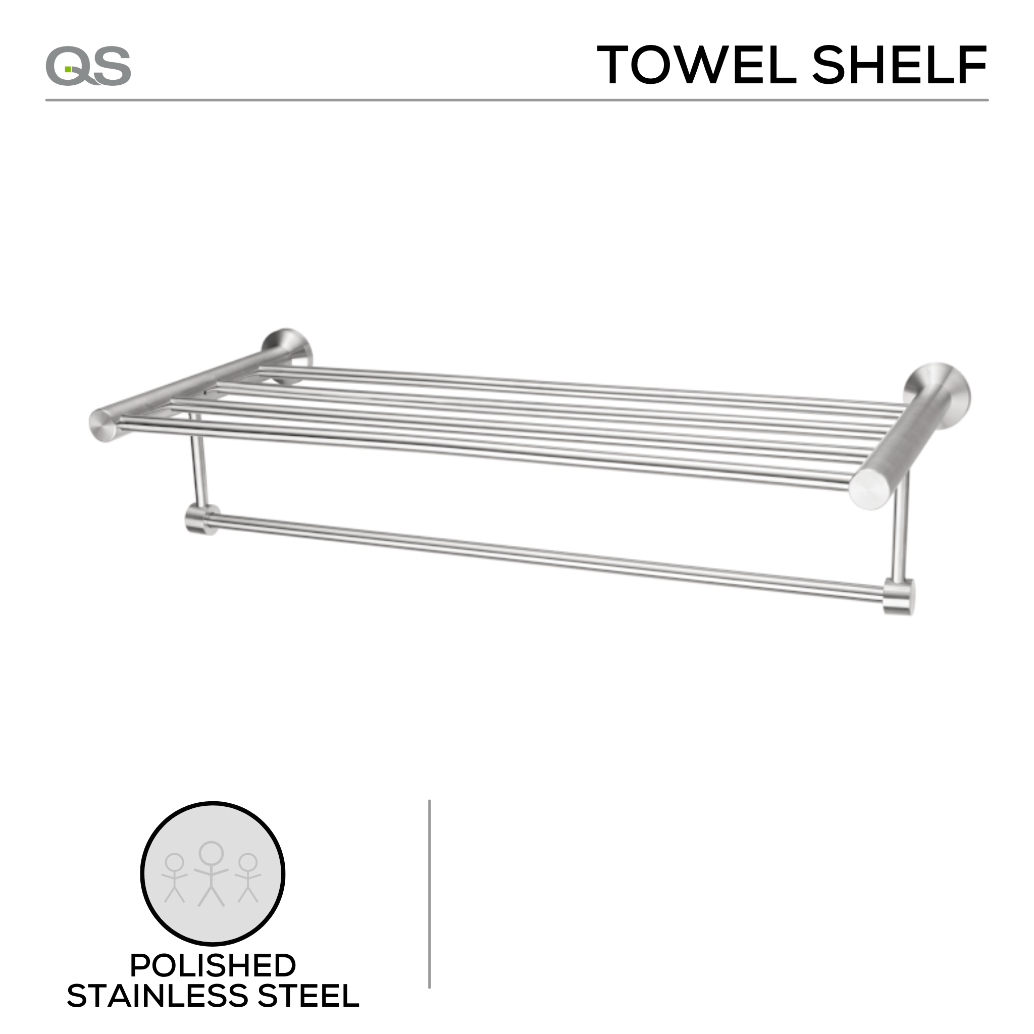 QS1504/PSS, Towel Shelf, Polished Stainless Steel, QS | The Stickman Store