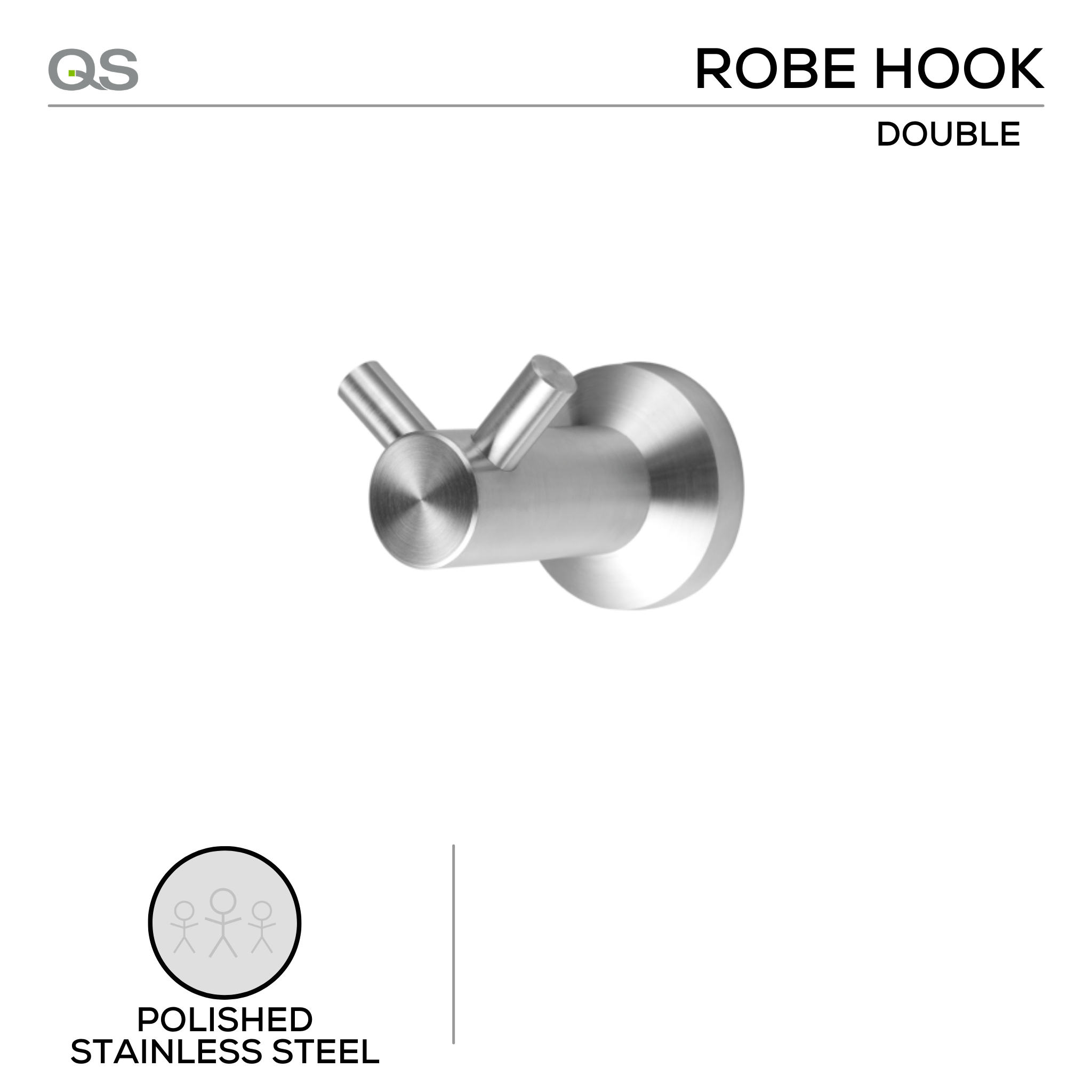QS1514/PSS, Hook, Double Robe, Polished Stainless Steel, QS | The ...