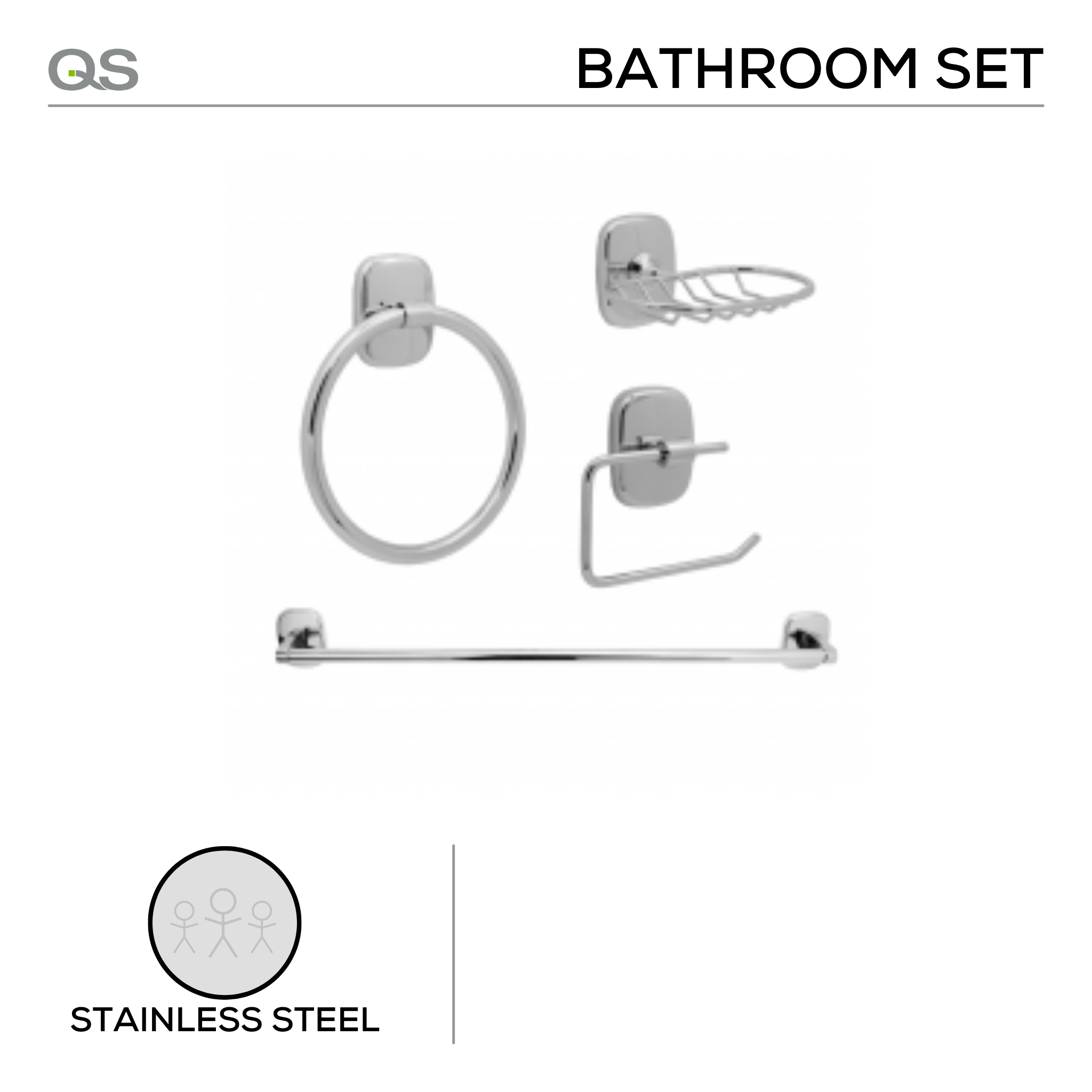 QS1560, Bathroom Set, Satin Stainless Steel, QS | The Stickman Store