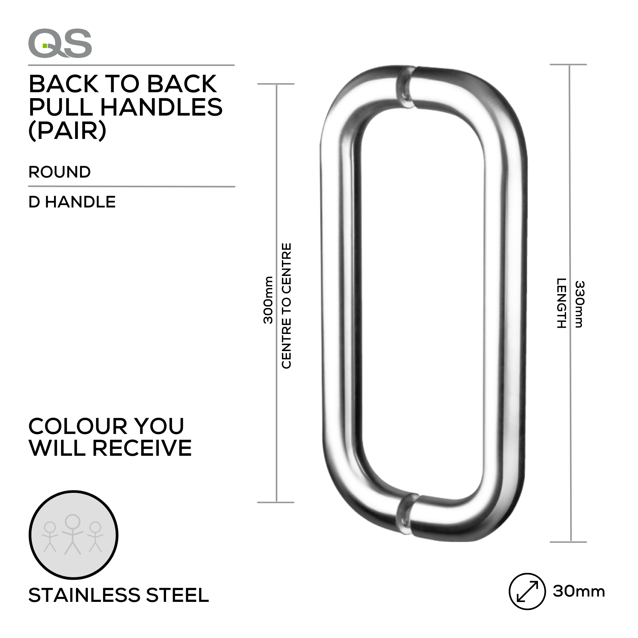 QS2201 D HANDLE, Pull Handle, Round, D Handle, BTB, 30mm (Ø) x 330mm ...