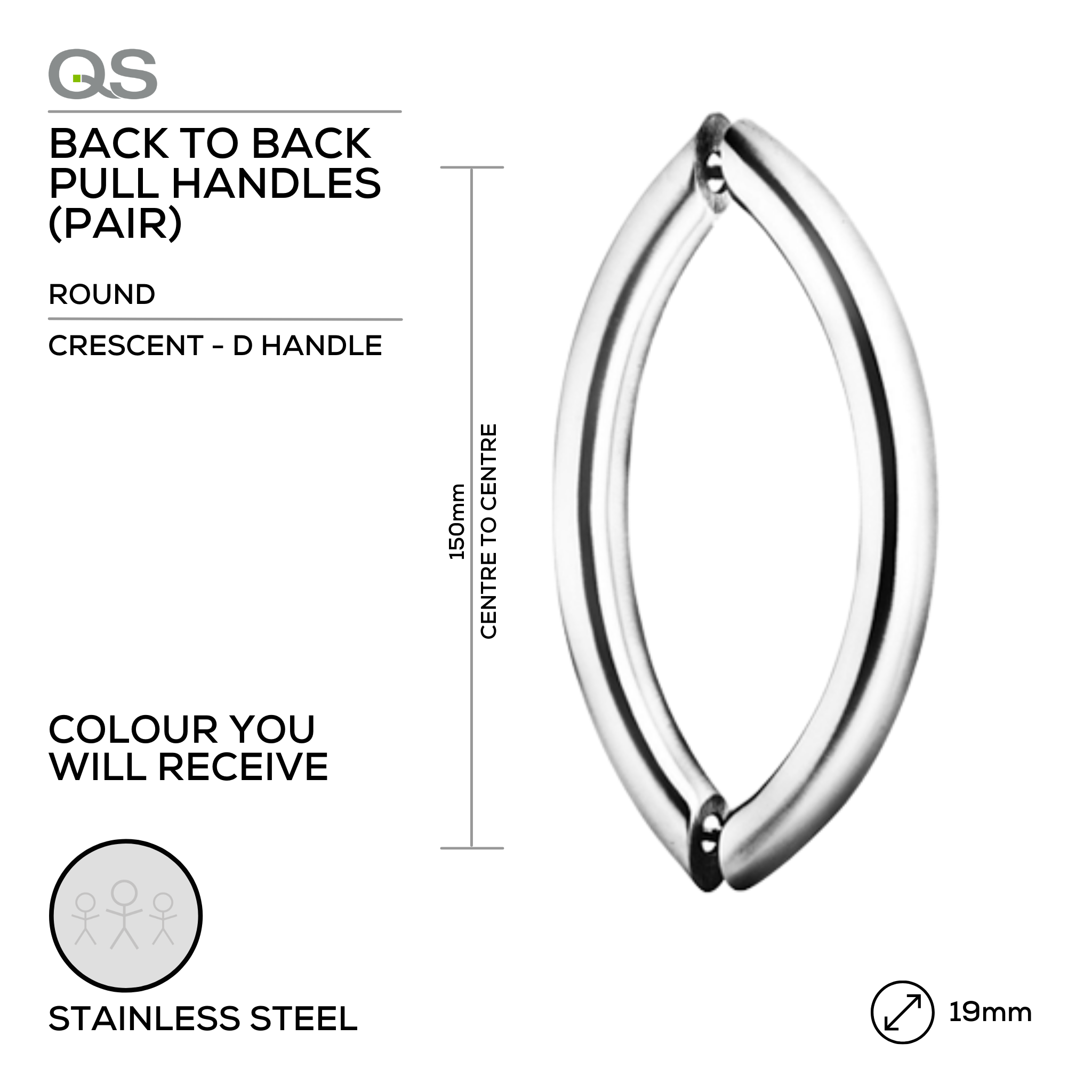 QS2205 Crescent D Handle, Pull Handle, Round, D Handle, BTB, 19mm (Ø ...