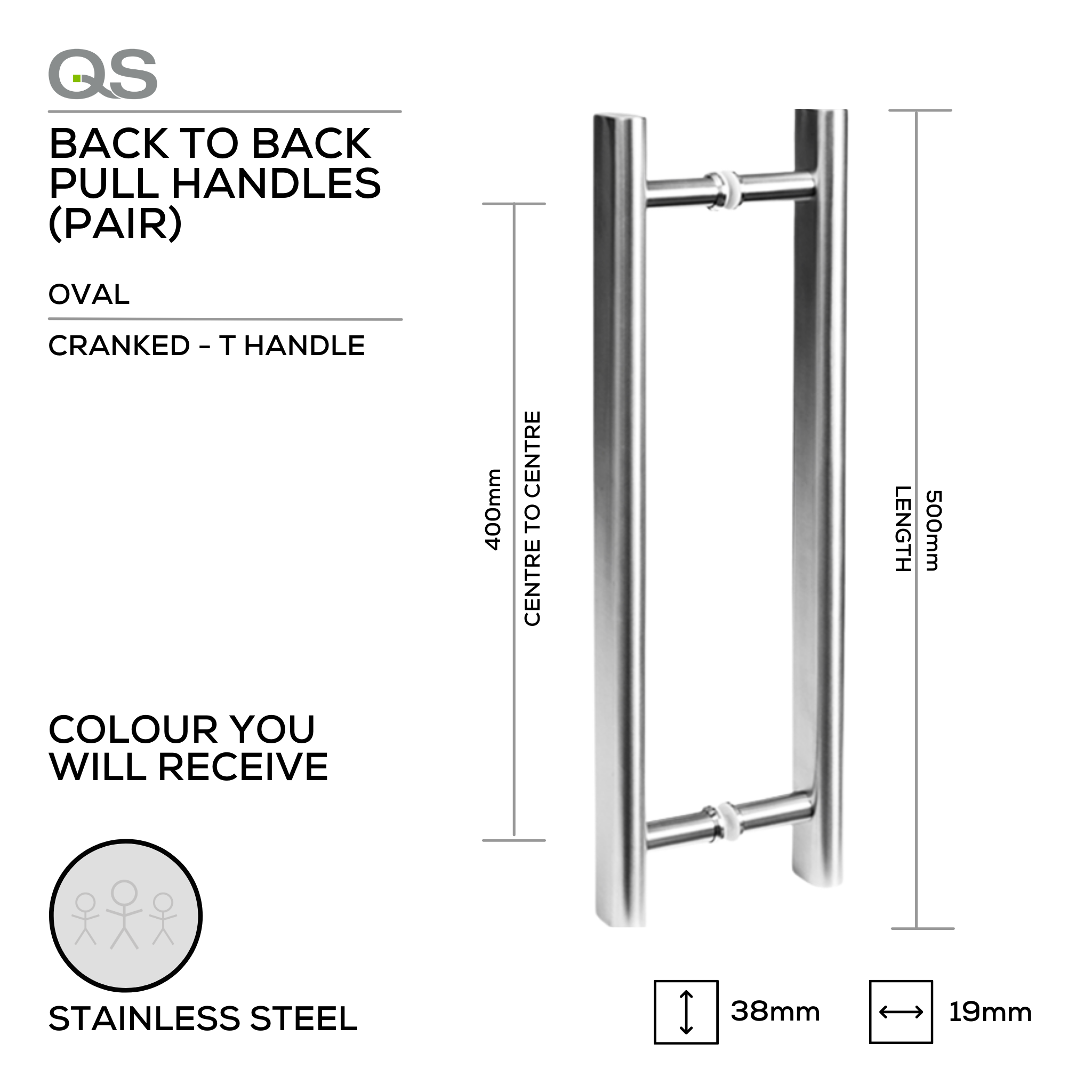 QS2632 Cranked Oval T, Pull Handle, Oval, T Handle, BTB, 38x19mm (Ø) x ...