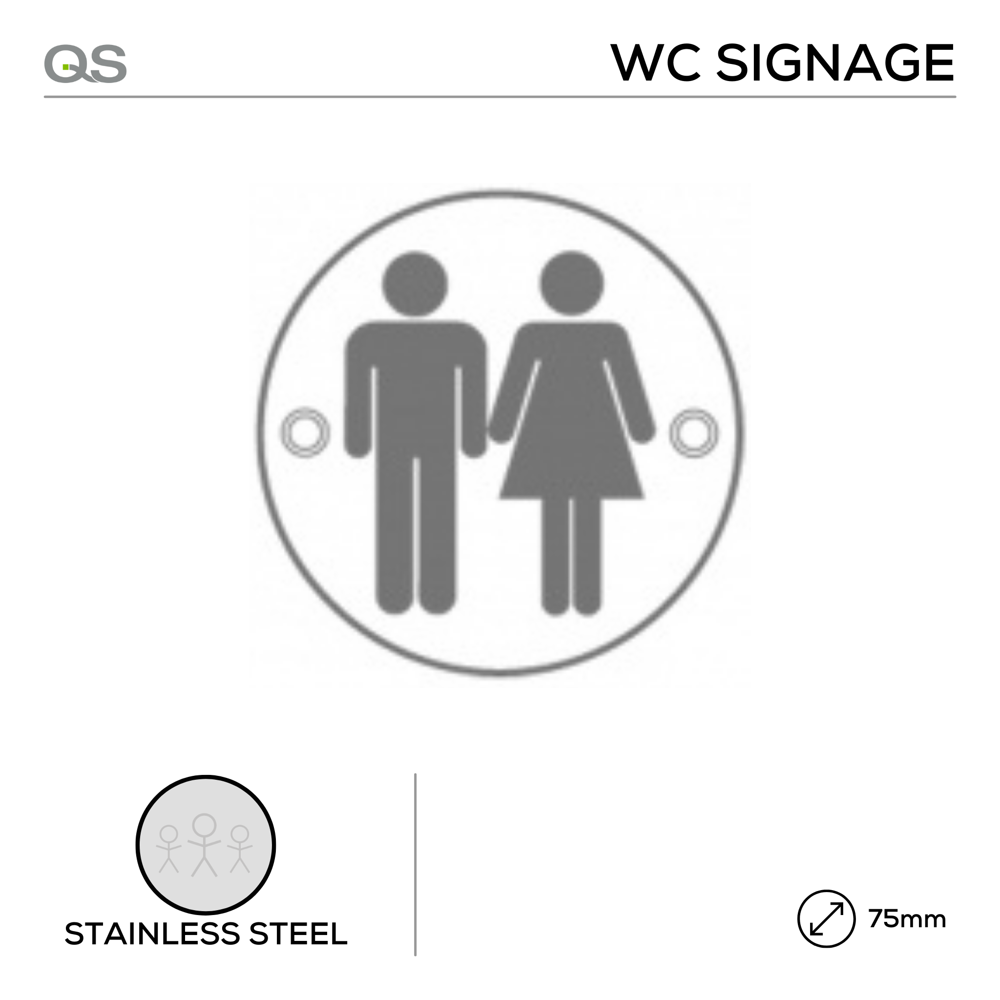 Male and Female, Round Engraved Sign, 75mm, Stainless Steel, QS | The ...